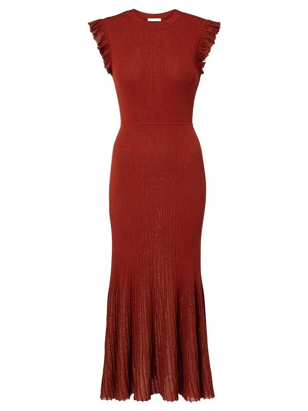 Ulla Johnson Noelle Knitted Lame Midi Dress - Orange