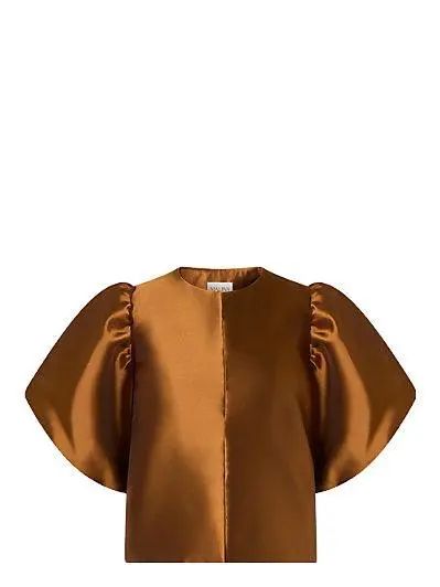 MALINA Cleo Pouf Balloon-sleeve Satin Blouse - Amber