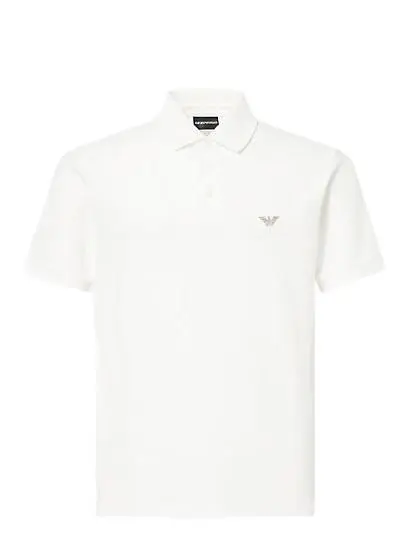 Emporio Armani Logo-embroidered Short-sleeve Pique-cotton Polo Shirt - Off White
