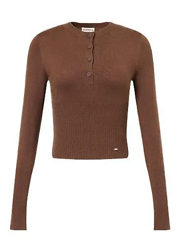 ADANOLA Logo-plaque Button-up Knitted Top - Mocha Brown