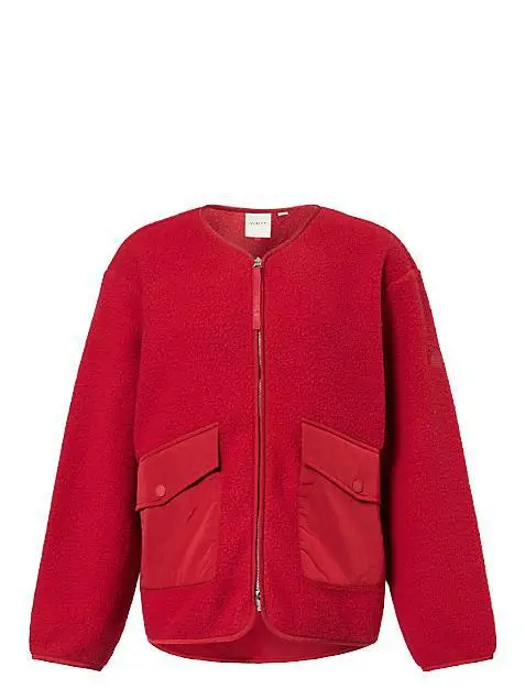 Varley Marina Collarless Fleece Jacket - Red Dahlia