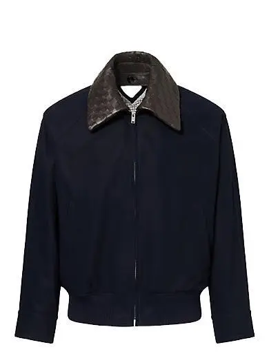 Bottega Veneta Woven-collar Long-sleeve Cotton-twill Jacket - Navy