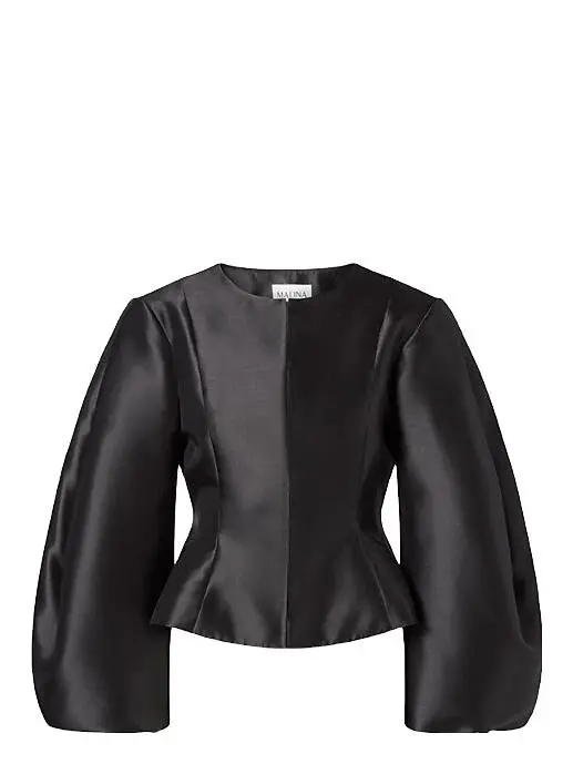 MALINA Vendela Balloon-sleeve Satin Blouse - Black