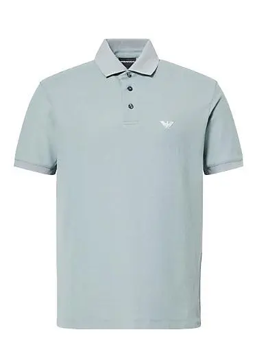 Emporio Armani Logo-embroidered Short-sleeve Pique-cotton Polo Shirt Xxxl - Stormy Sea