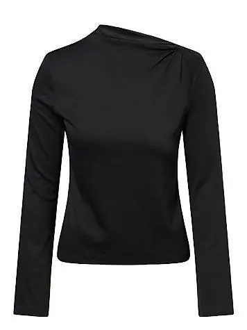 Theory Twisted Slash-neck Cotton Top - Black