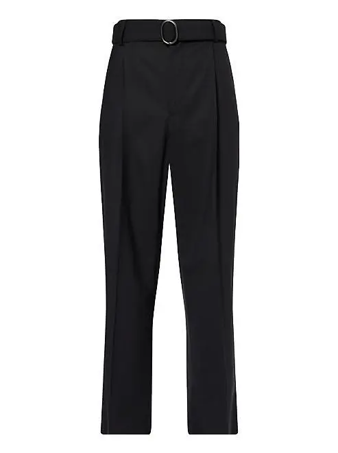 Emporio Armani Belted Wide-leg Wool Blend Trousers - Black Beauty