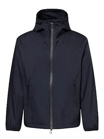 Emporio Armani Monogram-print Hooded Shell Windbreaker - Iconico 0920 Blu Navy Ea