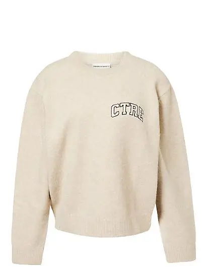 THE COUTURE CLUB Logo-embroidered Relaxed-fit Knitted Jumper - Beigemarl