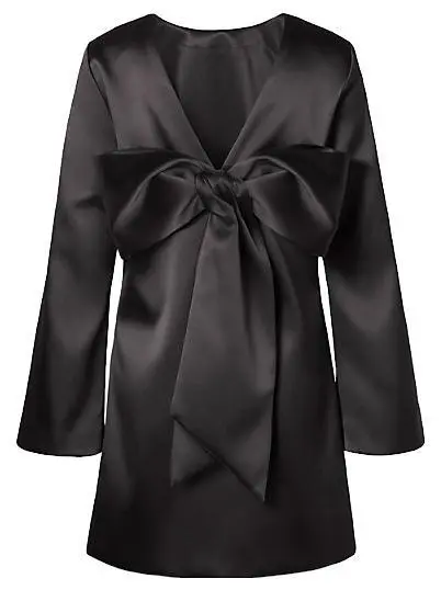 MALINA Elna Bow-embroidered Satin Mini Dress - Black