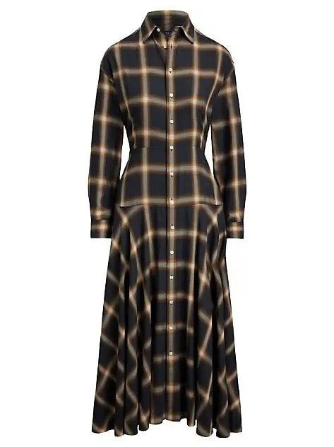Polo Ralph Lauren Checked Panelled Woven Maxi Dress - 1939 Navy-brown Multi