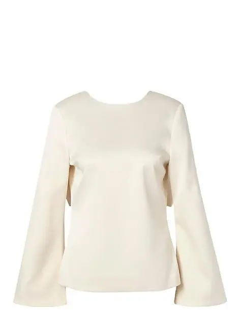 MALINA Elna Bow-embroidered Satin Top - Vanilla