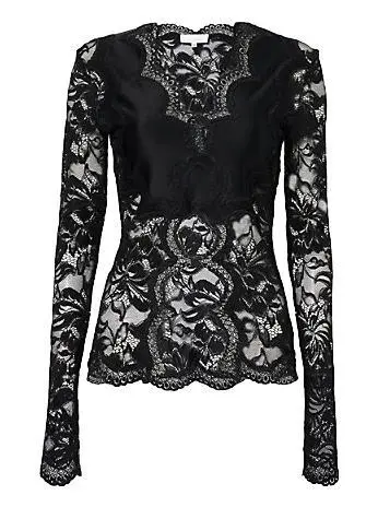 Rabanne Lace-embroidery Long-sleeved Stretch-woven Top - Black