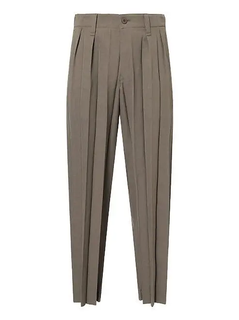 Issey Miyake Pleated Woven Trousers - Khaki