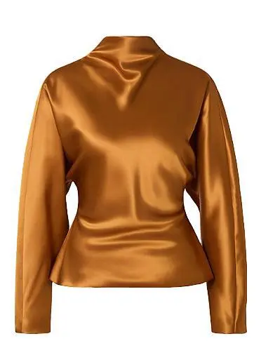 MALINA Zora Barrel-sleeve Satin Blouse - Amber