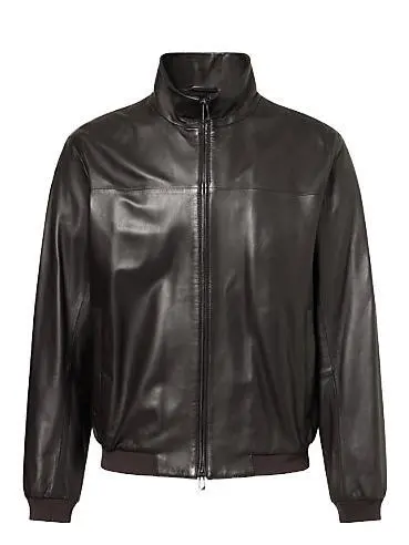 Emporio Armani Core Stand-collar Leather Jacket - Meteorite