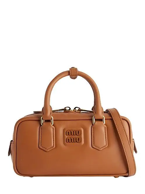 Miu Miu Arcadie Leather Top Handle Bag - Cognac