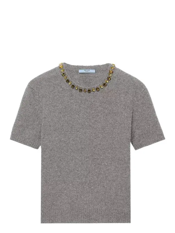 Prada Embellished Short-sleeved Sweater - Grey