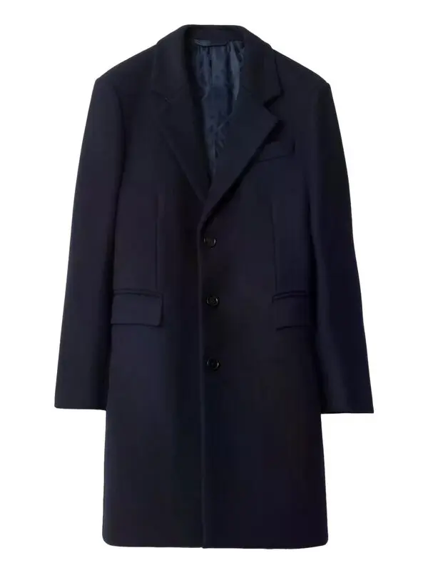 Burberry Wool Tailored Coat With Equestrian Knight Detail - Blue