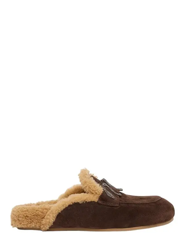 Rene Caovilla Sherl Shearling-lined Suede Mules - Dkbrwn
