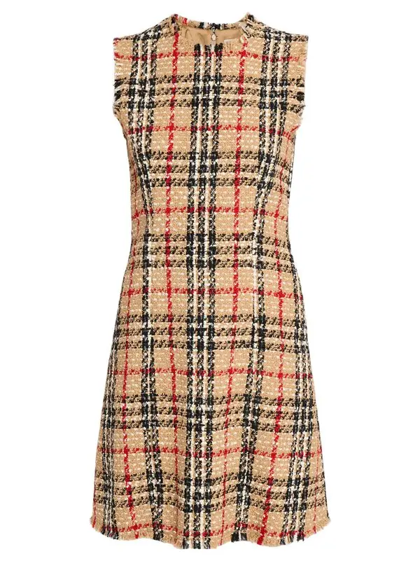 Burberry Abigail Check Wool-blend Bouclé Mini Dress - Sand Ip Ch