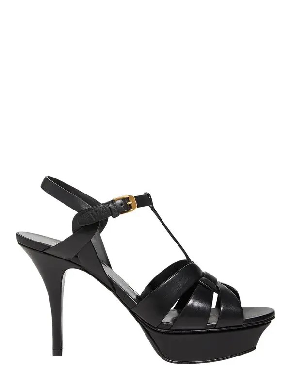 Saint Laurent Tribute Leather Platform Sandals - Black