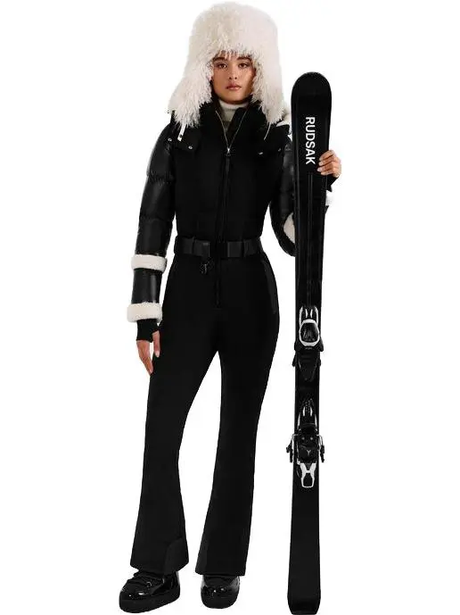 Rudsak Fitted One-piece Ski Suit With Faux Shearling Details - Black