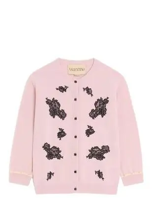 Valentino Garavani Wool Cardigan With Lace Inlays - Pink