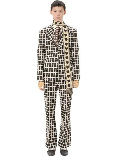 Valentino Garavani Single-breasted Wool Blend Jacket With Check Pattern - Natural