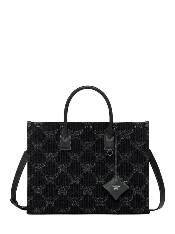 Mcm München Tote In Lauretos Lurex Jacquard - Black