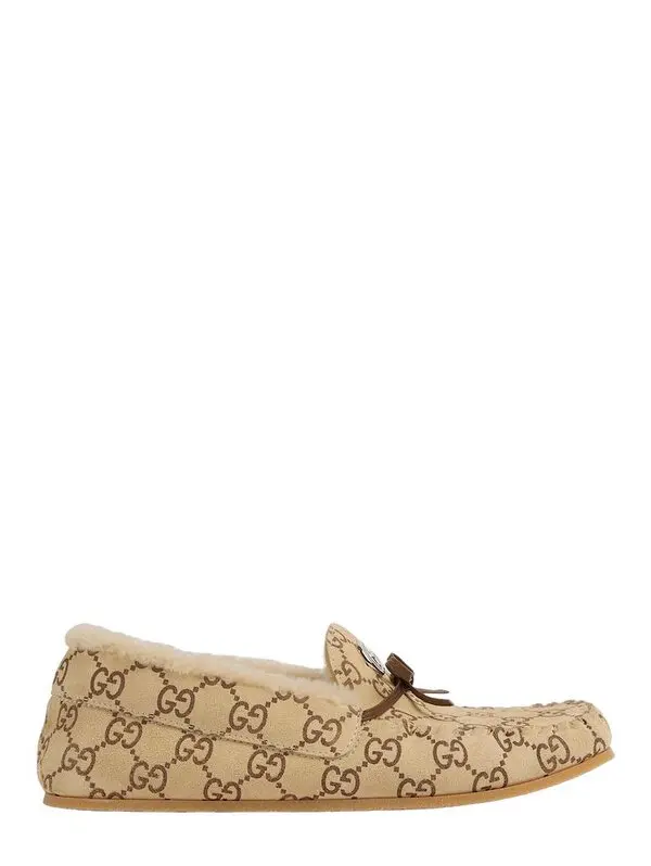 Gucci Gg Suede Driver Loafer With Merino Wool Lining - Beige