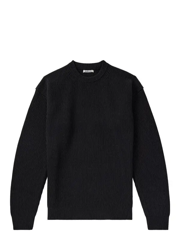 Auralee Ribbed Wool Crewneck Sweater - Black