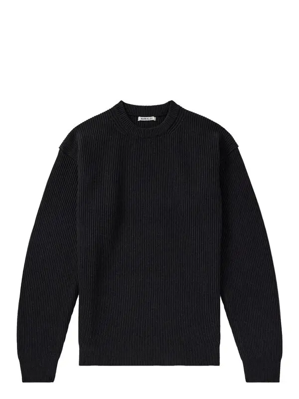 Auralee Ribbed Wool Crewneck Sweater - Black