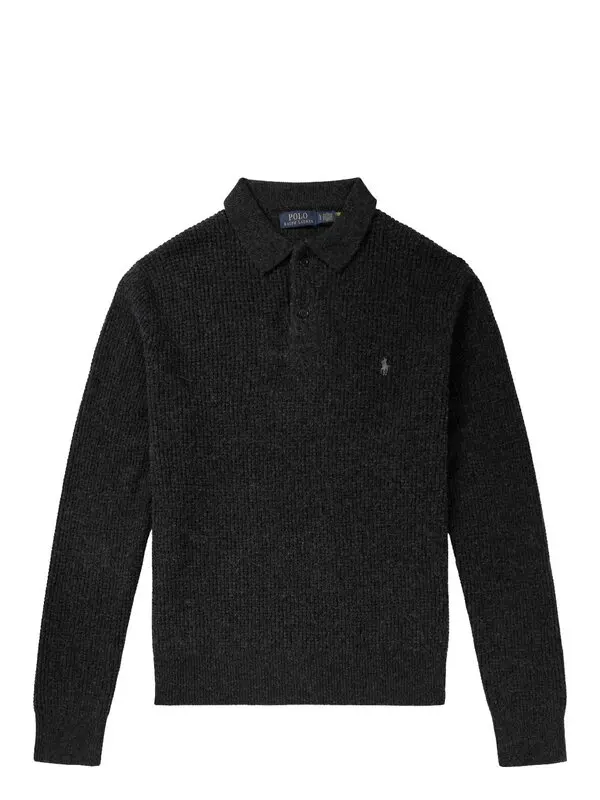 Polo Ralph Lauren Logo-embroidered Waffle-knit Wool And Cotton-blend Polo Shirt - Gray