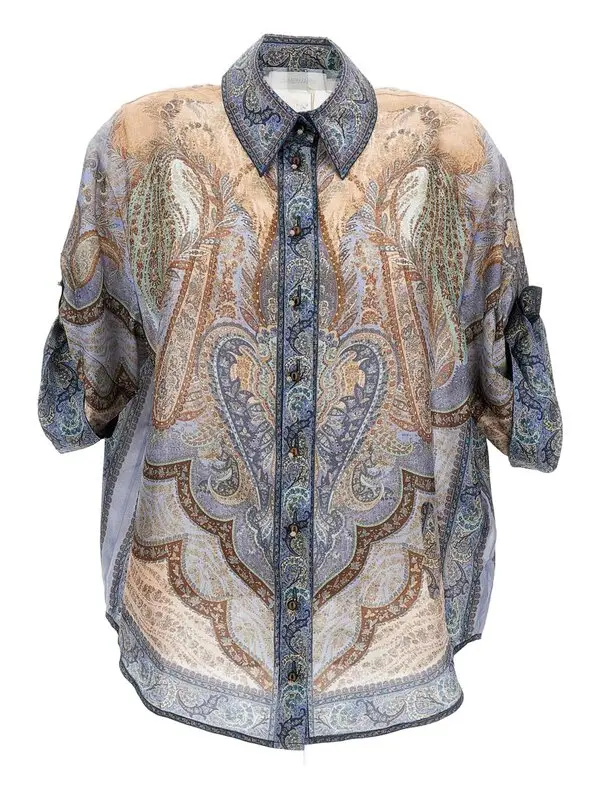 Zimmermann Wanderlust Short-sleeve Silk Shirt - Multicolor