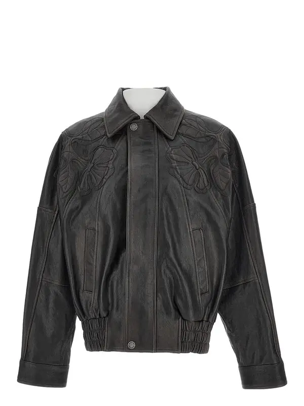 GOLDEN GOOSE Nappa Leather Jacket With Floral Embroidery - Multicolor