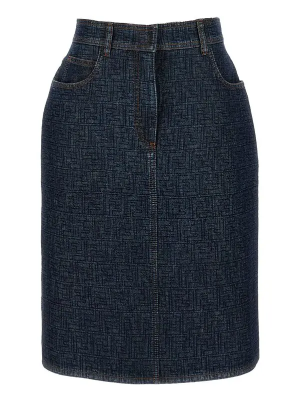 Fendi Ff Padded Denim Skirt - Blu