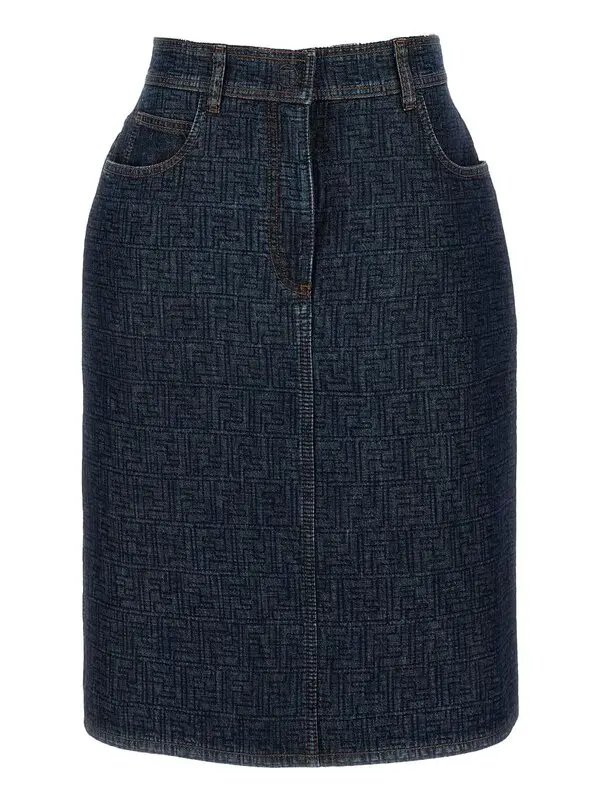Fendi Ff Padded Denim Skirt - Blue