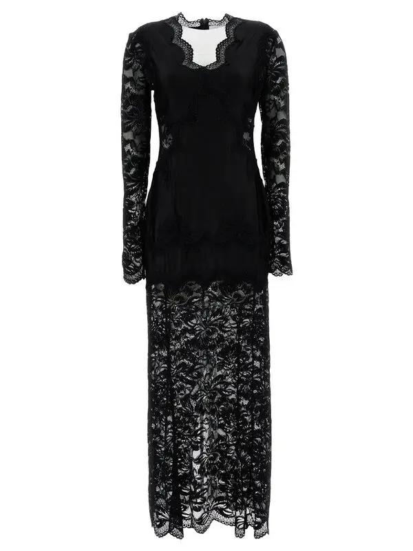 Rabanne Long Lace Dress - Black