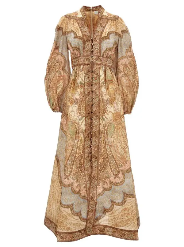 Zimmermann Midi Linen Dress With Tapestry Print - Multicolor
