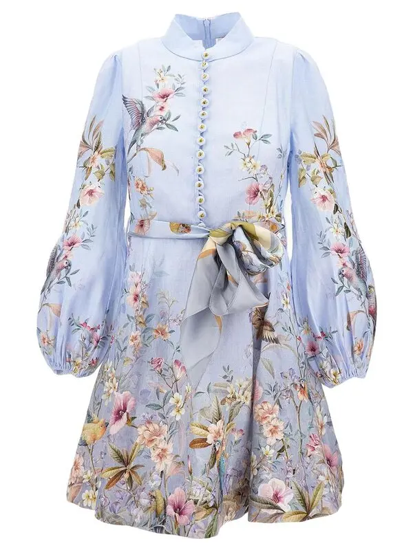 Zimmermann Mini Buttoned Linen Dress - Sky Blue