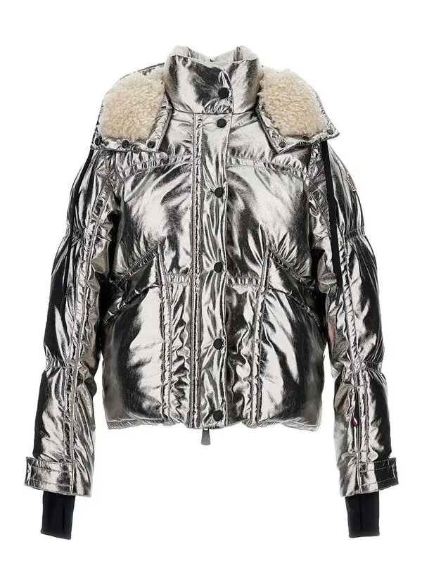 Moncler Metallic Craquelé Ski Jacket - Silver