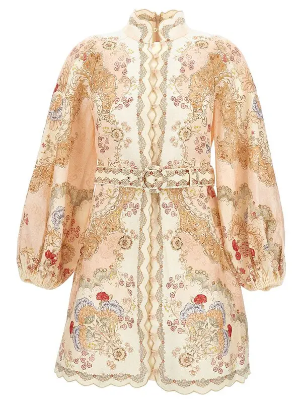 Zimmermann Wallpaper Floral Blush Linen Mini Dress - Multicolor