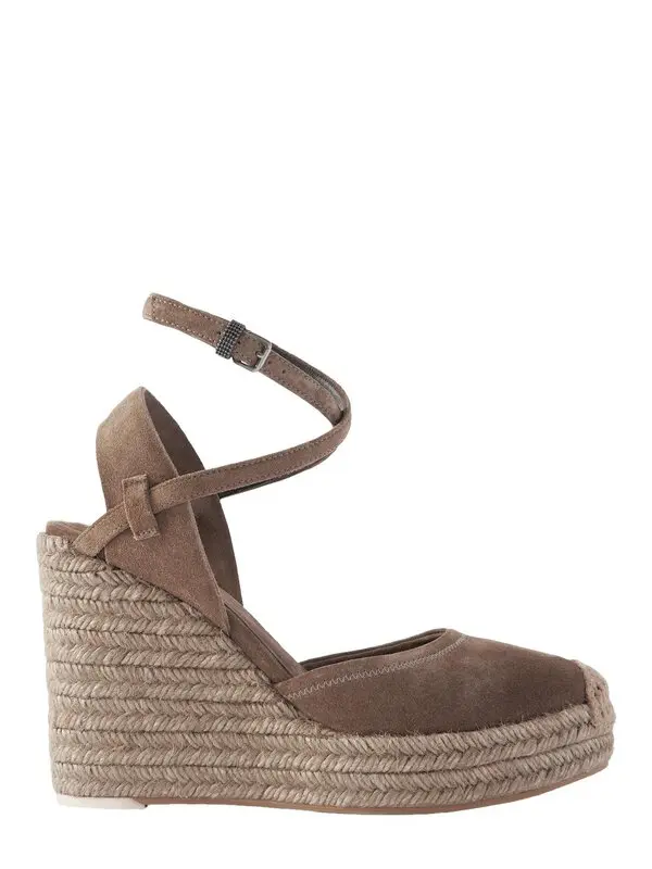 Brunello Cucinelli Suede Platform Wedge Espadrille Pumps - Brown