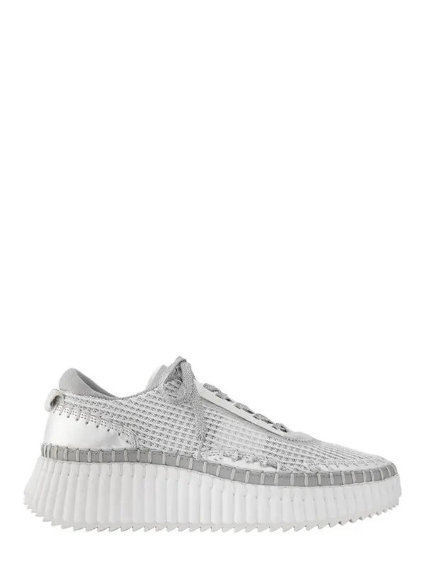 Chloé Nama Metallic Leather-trimmed Mesh Sneakers - Silver