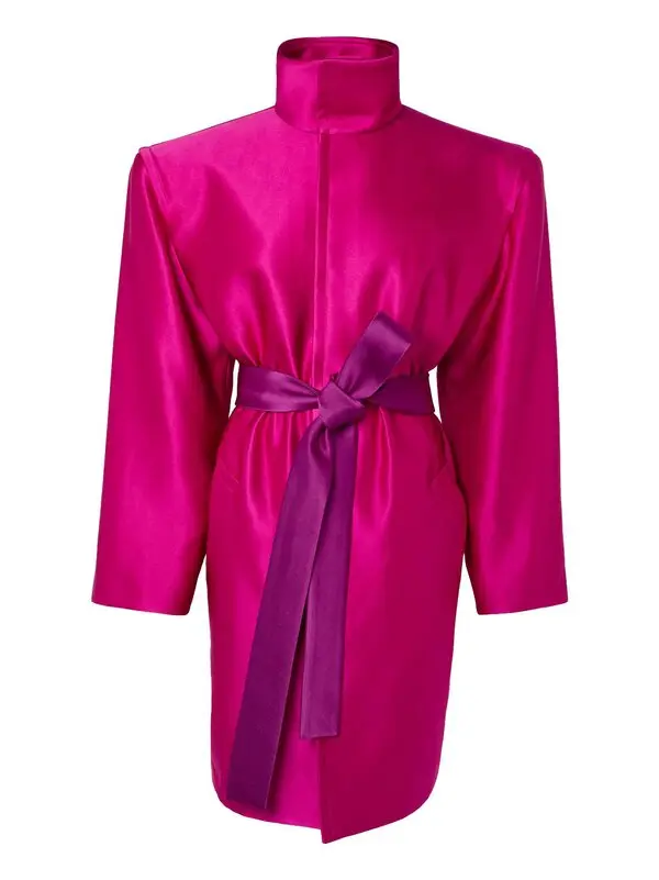 Saint Laurent Belted Silk-crepe Coat - Fuchsia