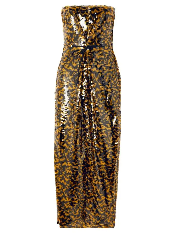 Staud Cece Strapless Sequined Tulle Midi Dress - Yellow