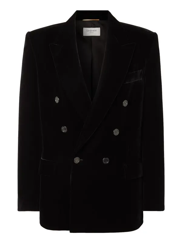 Saint Laurent Double-breasted Velour Blazer - Black