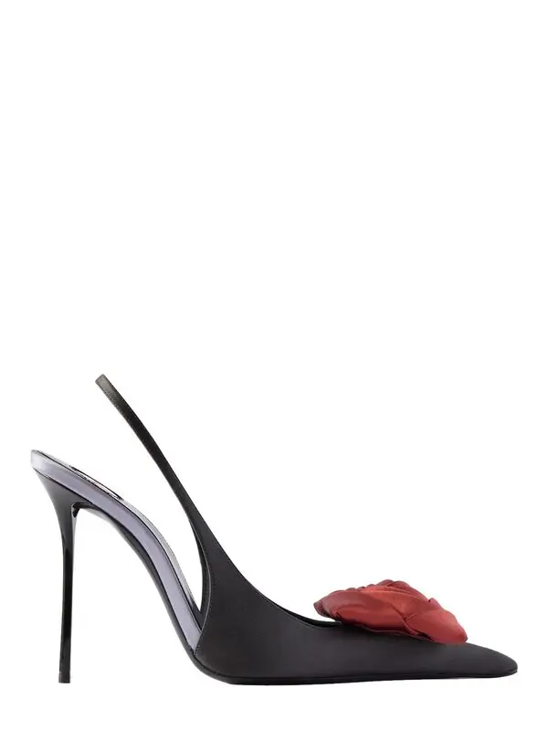 Saint Laurent Amalia Appliquéd Satin Slingback Pumps - Black