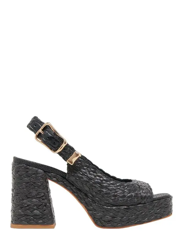 DOLCEVITA Flores Raffia Platform Heels - Onyx Raffia