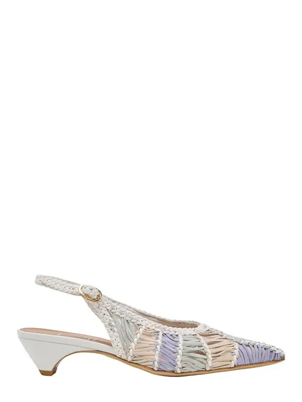 DOLCEVITA Dafney Patchwork Slingbacks - White Multi Woven Leather